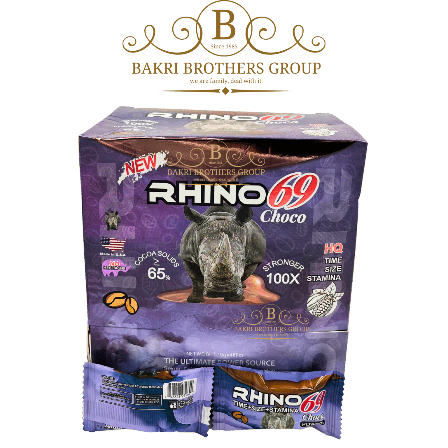Rhino 69 Choco | 48-Piece Premium Cocoa Chocolate Box - bbg-wholesale.com