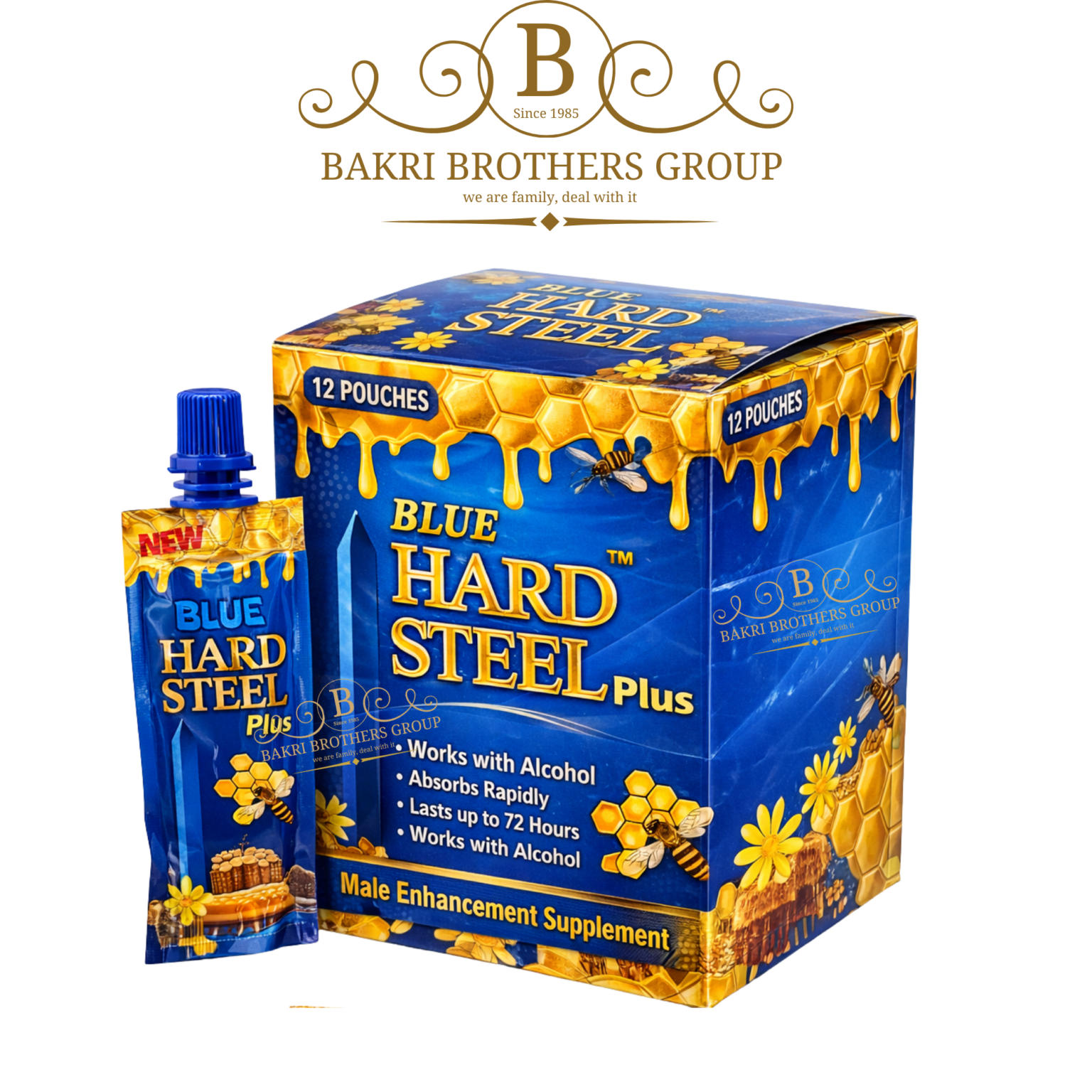 Blue Hard Steel Plus Honey Pouches for Men | 12 Pouches per Box | Case ...